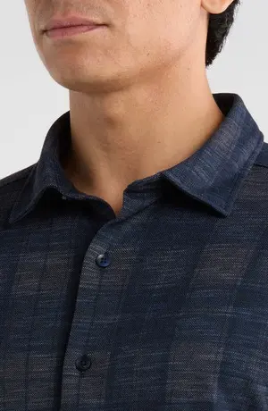 Robert Barakett Meteor Plaid Knit Button-up Shirt