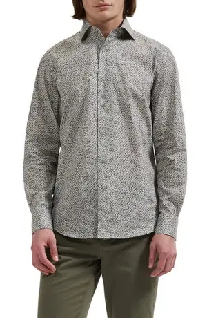 Bugatchi Alvin Shaped Fit Print Button-up Shirt - Walnut