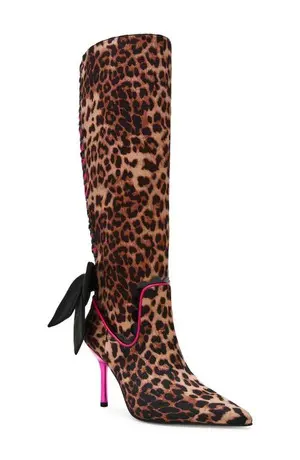 Betsey Johnson Knee-high Stiletto Boots With Bow Detail - Leopard