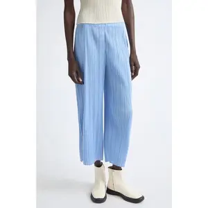 Issey Miyake Pleated Crop Straight Leg Pants - Light Blue