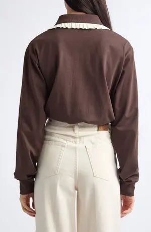 TANNER FLETCHER Long Sleeve Cotton Top With Ruffle Collar