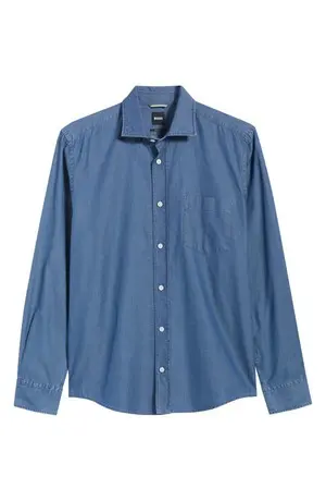 BOSS Rob Cotton Poplin Button-up Shirt - Open Blue