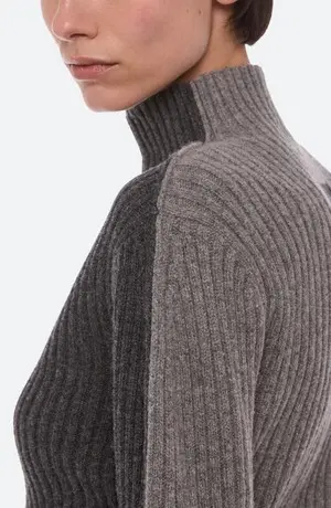 Helmut Lang Ribbed Mock Neck Sweater - Grey Bicolor