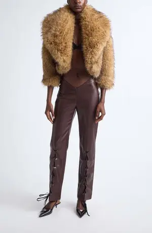 KIM SHUI Faux Leather V-cut Waist Pants With Velvet Lacing