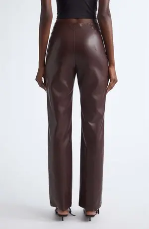 KIM SHUI Faux Leather V-cut Waist Pants With Velvet Lacing