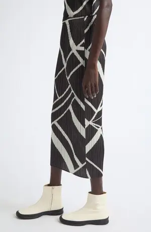 Issey Miyake Fold Line Pleated Midi Skirt - Charcoal