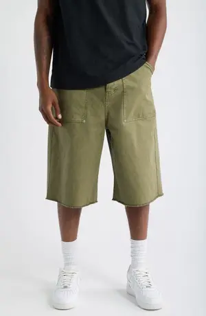 PURPLE BRAND Raw Hem Cotton Twill Bermuda Shorts - Green
