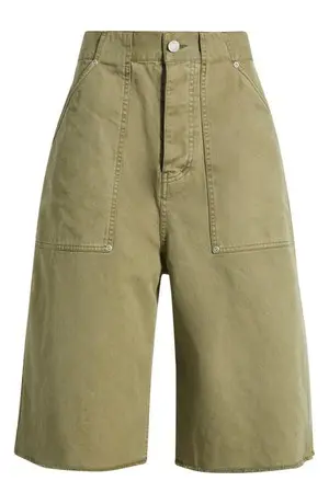 PURPLE BRAND Raw Hem Cotton Twill Bermuda Shorts