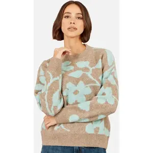 YUMI Floral Intarsia Relaxed Fit Jumper Brown