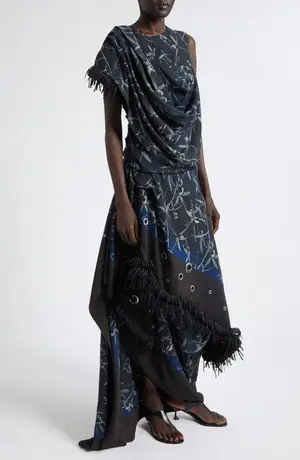 Proenza Schouler Asymmetric Fringe Cowl Neck Dress
