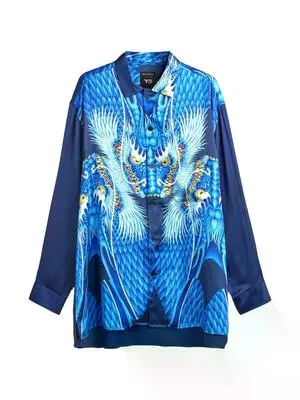 Y3 Graphic-print Long-sleeve Shirt - Blue