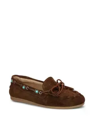 POSA Turquoise-embellished Suede Loafers - Brown