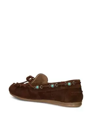 POSA Turquoise-embellished Suede Loafers