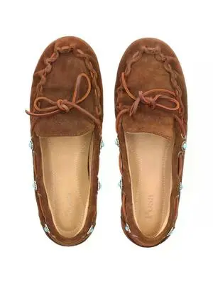 POSA Turquoise-embellished Suede Loafers