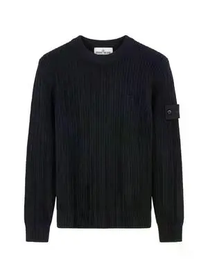 Stone Island Compass-patch Ribbed-knit Sweater - Blue