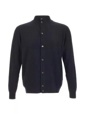 FILIPPO DE LAURENTIIS Geometric-pattern High-neck Cardigan - Blue