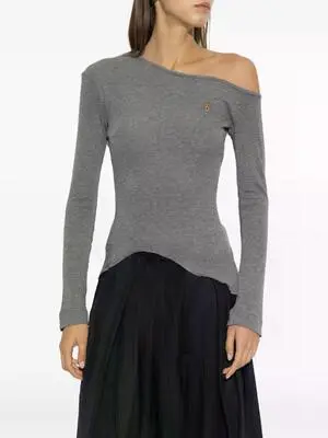 VIVIENNE WESTWOOD Orb-embroidered Asymmetric Neck Long Sleeve T-shirt