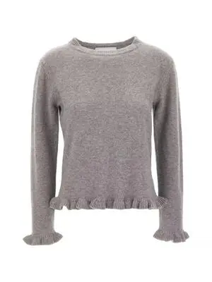 KAOS Ruffled-trim Fine-knit Top - Grey