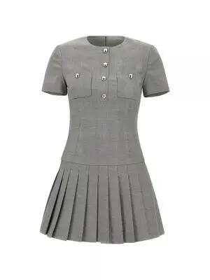 SELF-PORTRAIT Checked Pleated Mini Dress