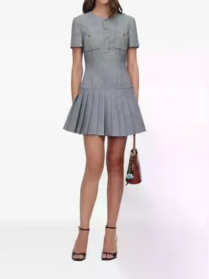 SELF-PORTRAIT Checked Pleated Mini Dress