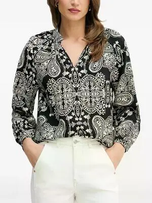 OUI Paisley-print V-neck Blouse - Black