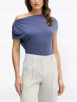 MOS MOSH Off-shoulder Ruched Sleeve Top - Blue