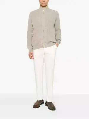 Brioni Ribbed-knit High-neck Cardigan - Neutrals
