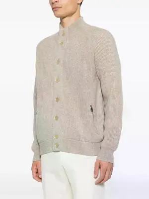 Brioni Ribbed-knit High-neck Cardigan
