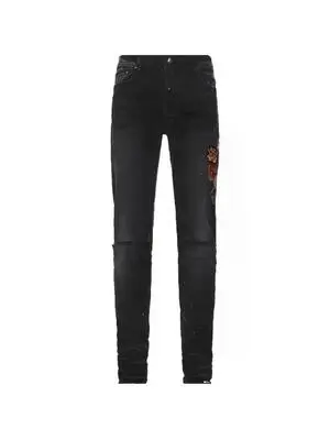 Amiri Patch Detail Distressed Jeans - Black