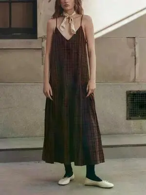 The Great. Plaid Drop-waist Maxi Dress