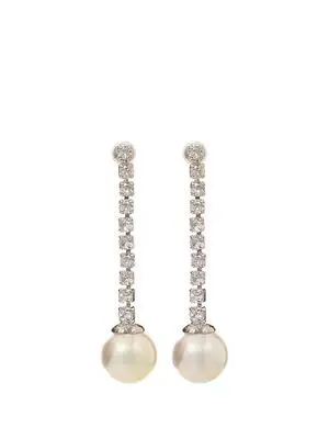 SELF-PORTRAIT Crystal-embellished Drop Earrings With Faux Pearl - Silver