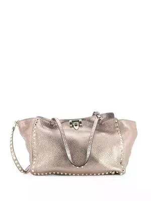Valentino Garavani Rockstud Pebbled Leather Medium Tote Bag - Gold