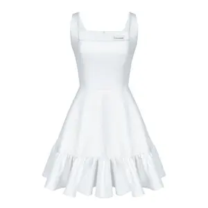POST MERIDIEM Mini Dress With Flounced Hem And Embellished Neckline - White