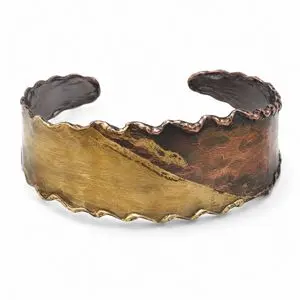 ANATOLIACRAFT Sculptural Brass & Copper Wave Cuff Bracelet