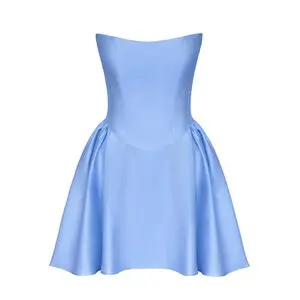 POST MERIDIEM Tuck Corset Mini Dress - Blue