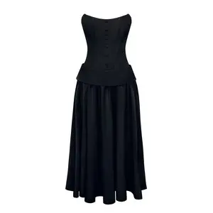 POST MERIDIEM Buttoned Corset And Lapel Skirt - Black