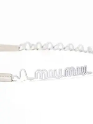 Miu Miu Metal And Leather Headband With Logo - White