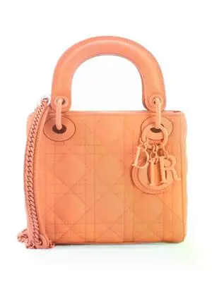 Dior Ultra Matte Lady Chain Bag Cannage Quilt Calfskin Mini Shoulder Bag - Orange