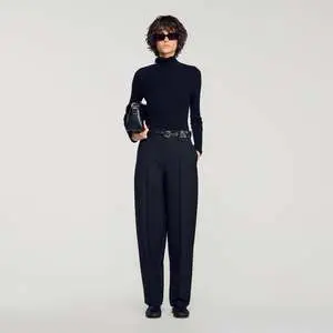 Sandro Ruffled Turtleneck Wool Sweater - Black