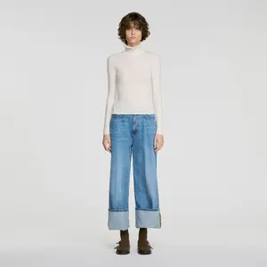 Sandro Ruffled Turtleneck Wool Sweater - Ecru