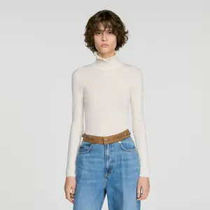 Sandro Ruffled Turtleneck Wool Sweater - Ecru