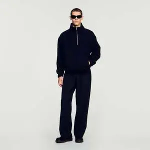 Sandro Zipped Standing Collar Sweatshirt - Black