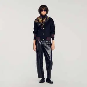Sandro Short Coat With Contrast Collar - Black