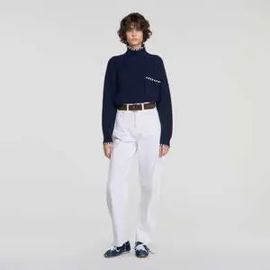 Sandro Wool Jumper With Braided Details - Navy Blue