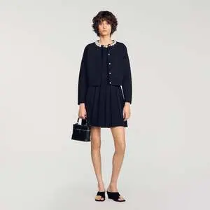 Sandro Cardigan With Pearl Flower Collar - Black