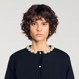 Sandro Cardigan With Pearl Flower Collar