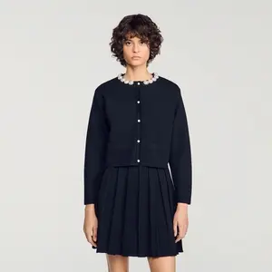 Sandro Cardigan With Pearl Flower Collar