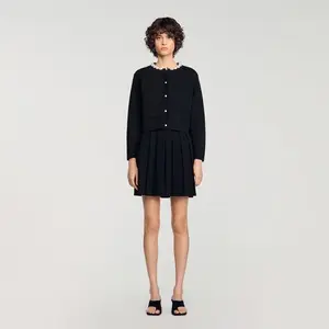 Sandro Cropped Cardigan With Pearl Flower Collar