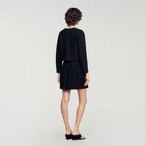 Sandro Cropped Cardigan With Pearl Flower Collar