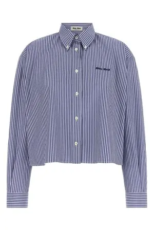 Miu Miu Striped Cotton Poplin Cropped Shirt - Blue